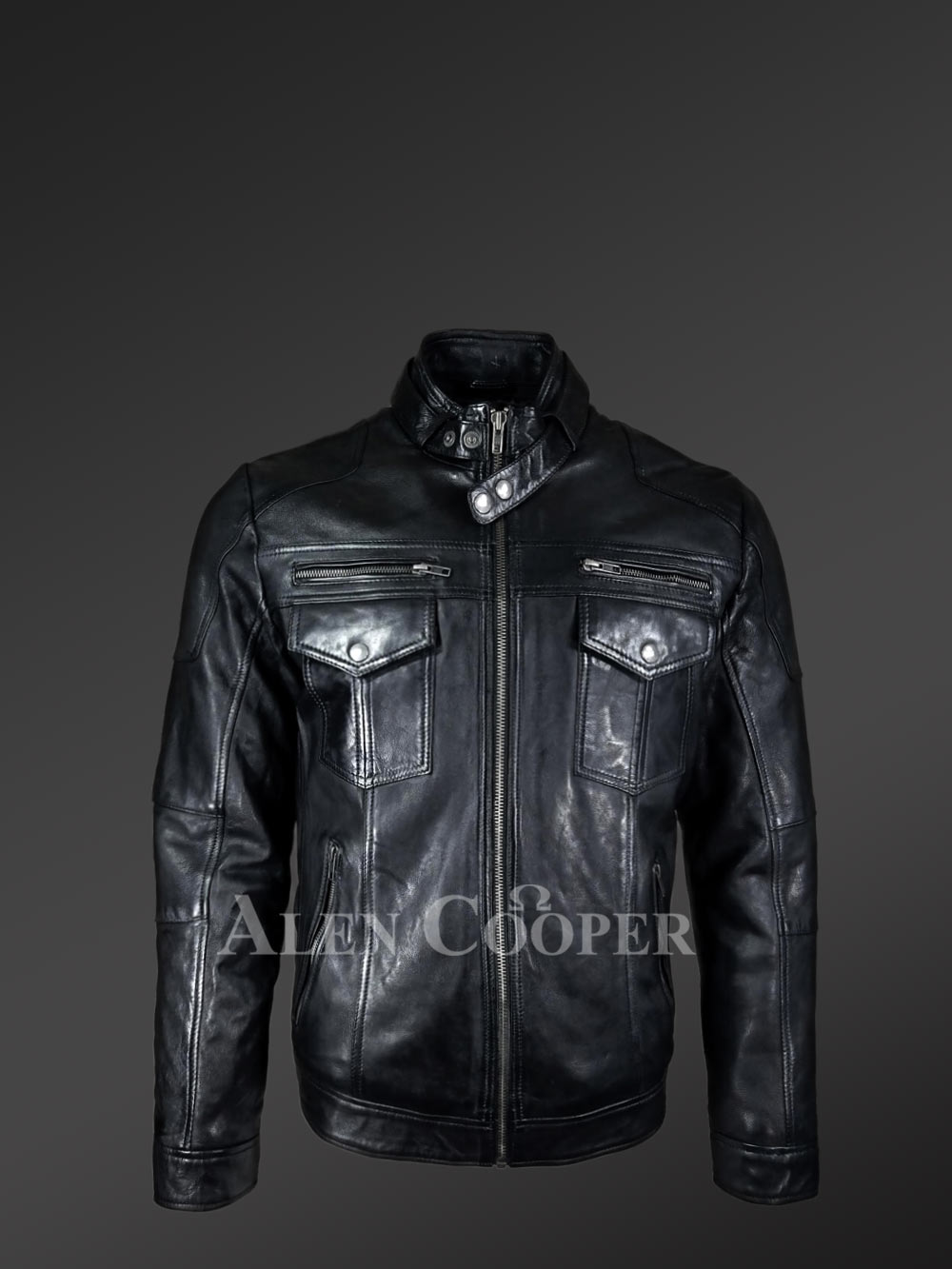 Exclusive Men Shearling Jacket With Silver Fox Detailing