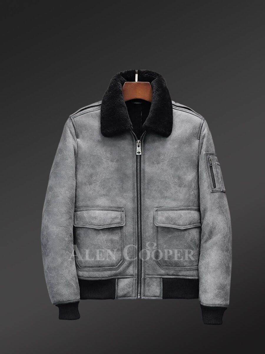 Grey Suede Finish Authentic Shearling Jacket