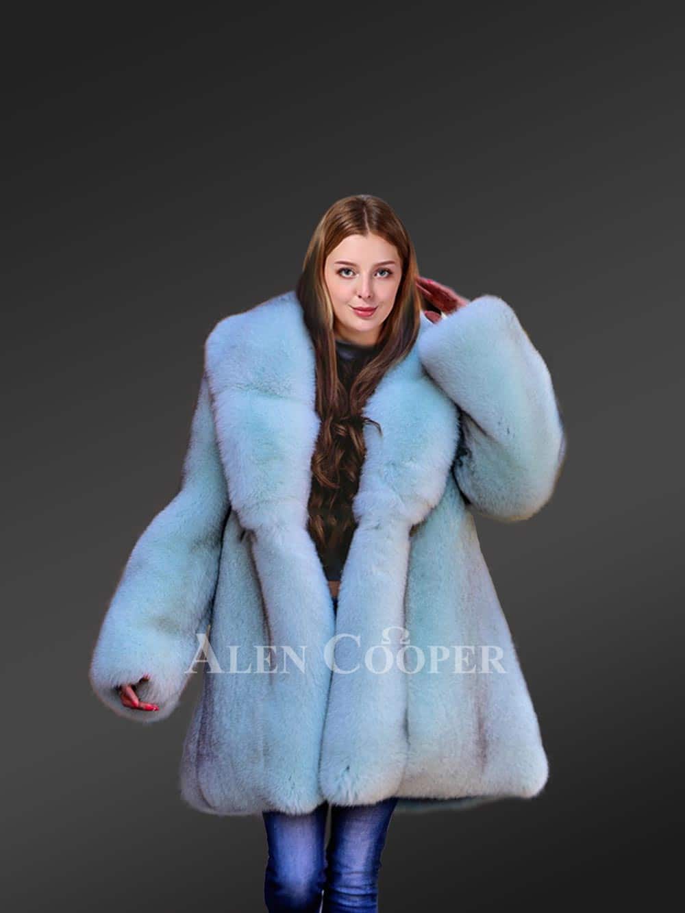 White Swing Coat in Arctic Fox Fur for Women