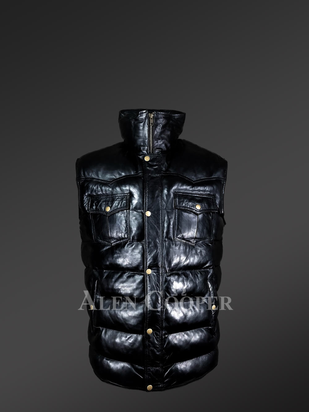 Puffy Leather Bubble Vest Jacket for Men