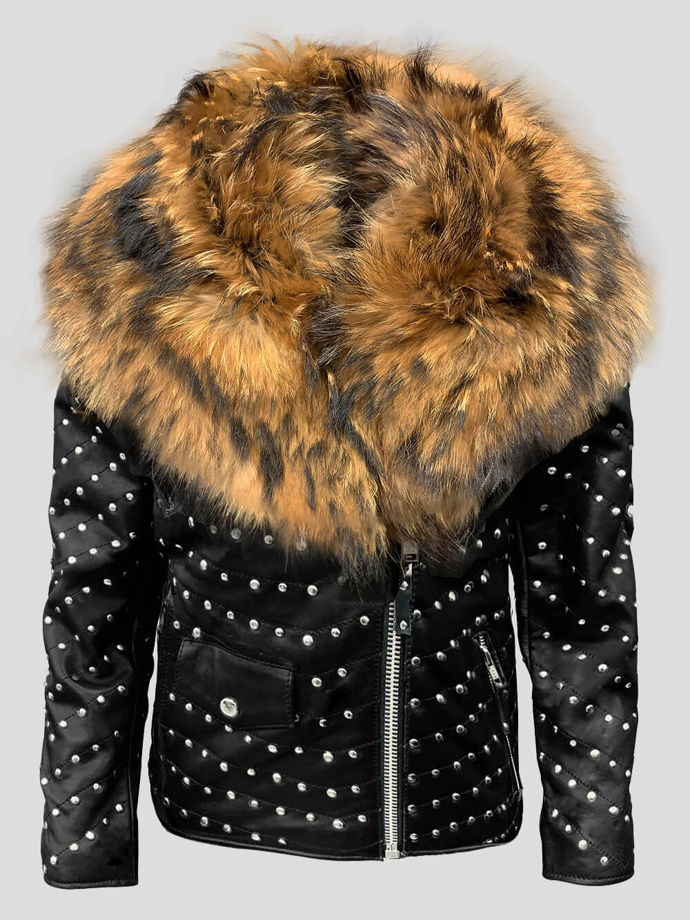 Long Silver Fox Coat with hood