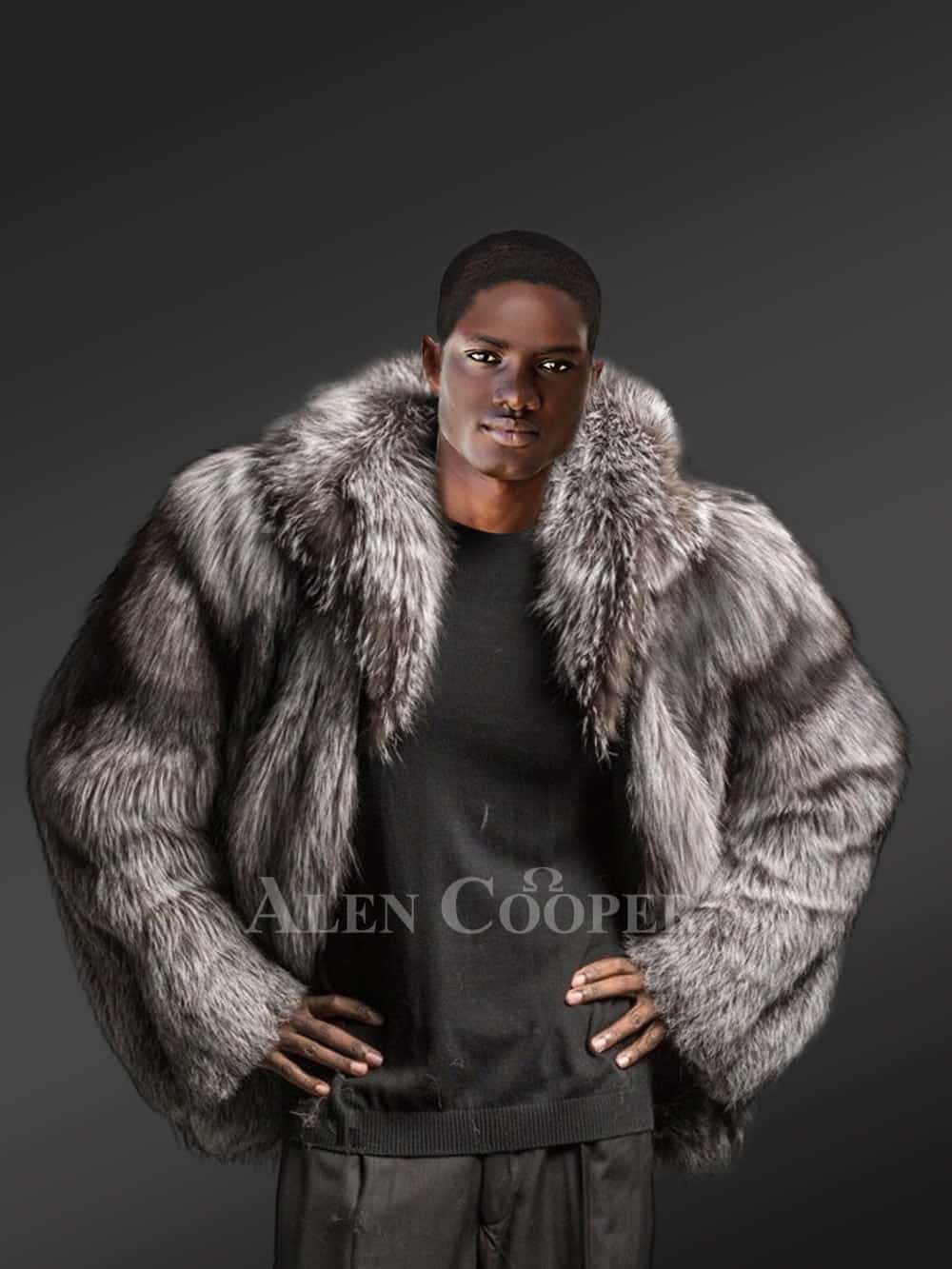 Men’s Silver Fox Fur Bomber Jacket