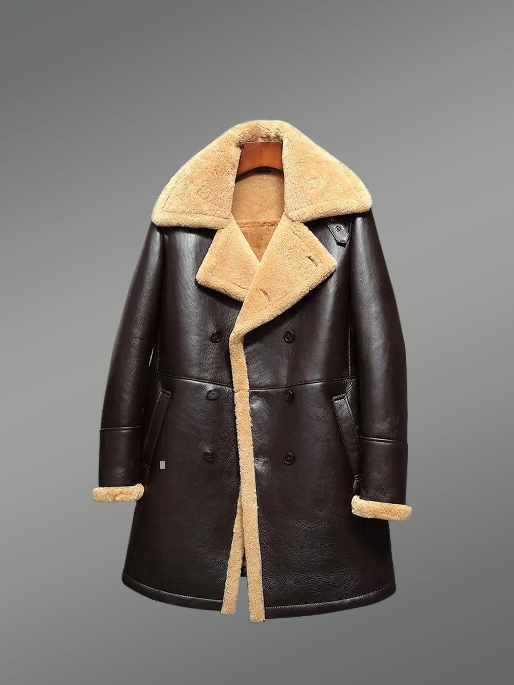 Authentic Nappa Finish Coffee Brown Trench Shearling Coat