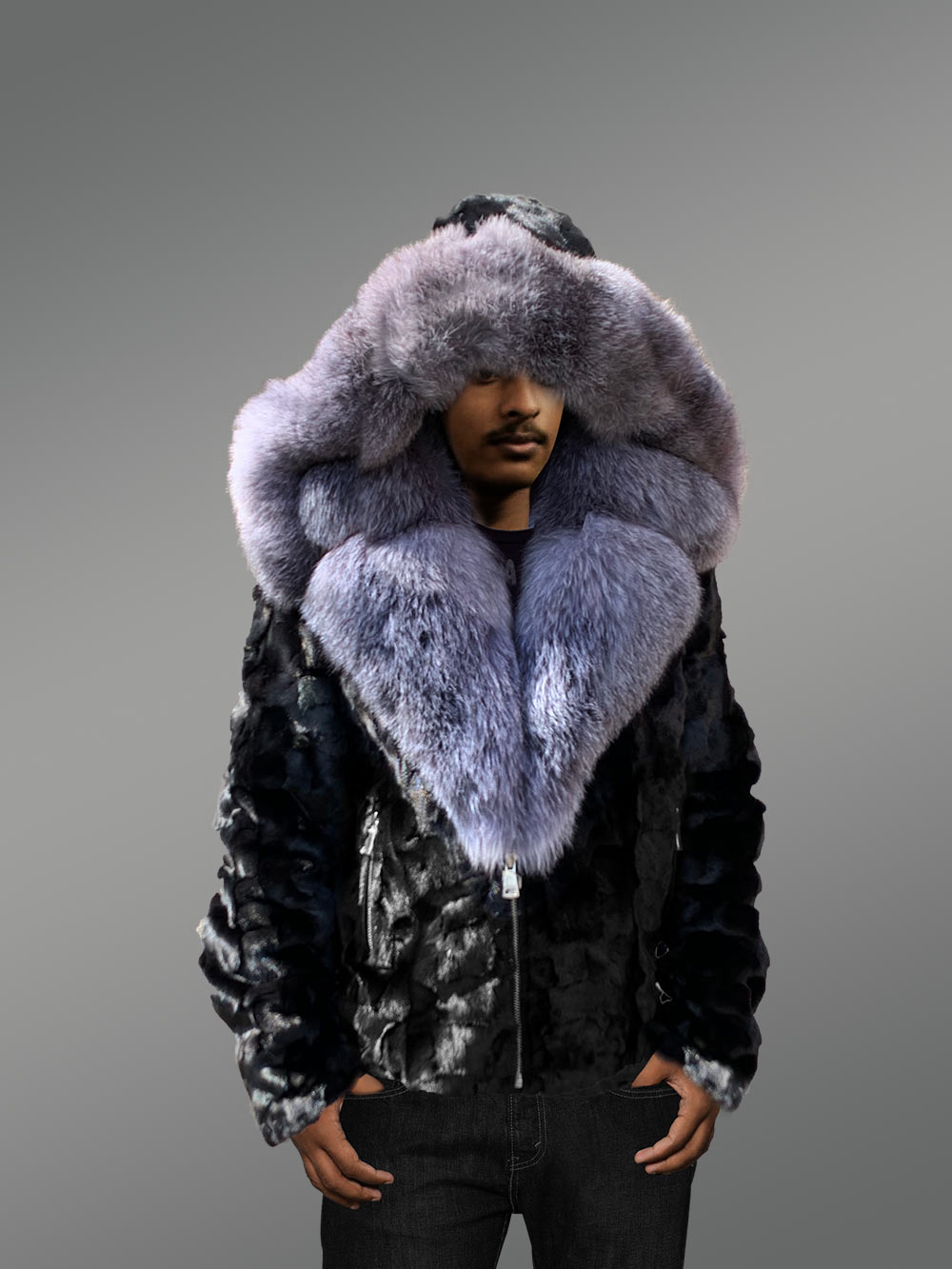 Black Mink Biker Jacket For Men