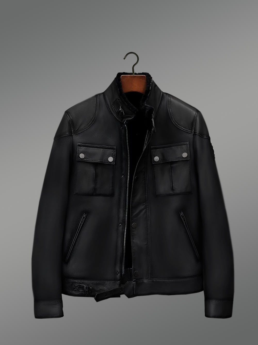 Black Nappa Shearling Jacket With Patchwork