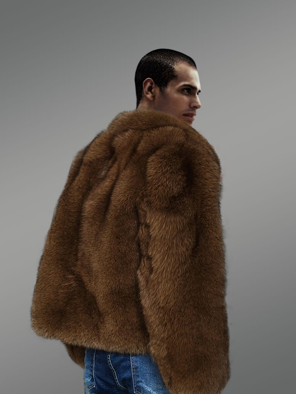 Classic Brown Fox Fur Bomber Jacket For Men