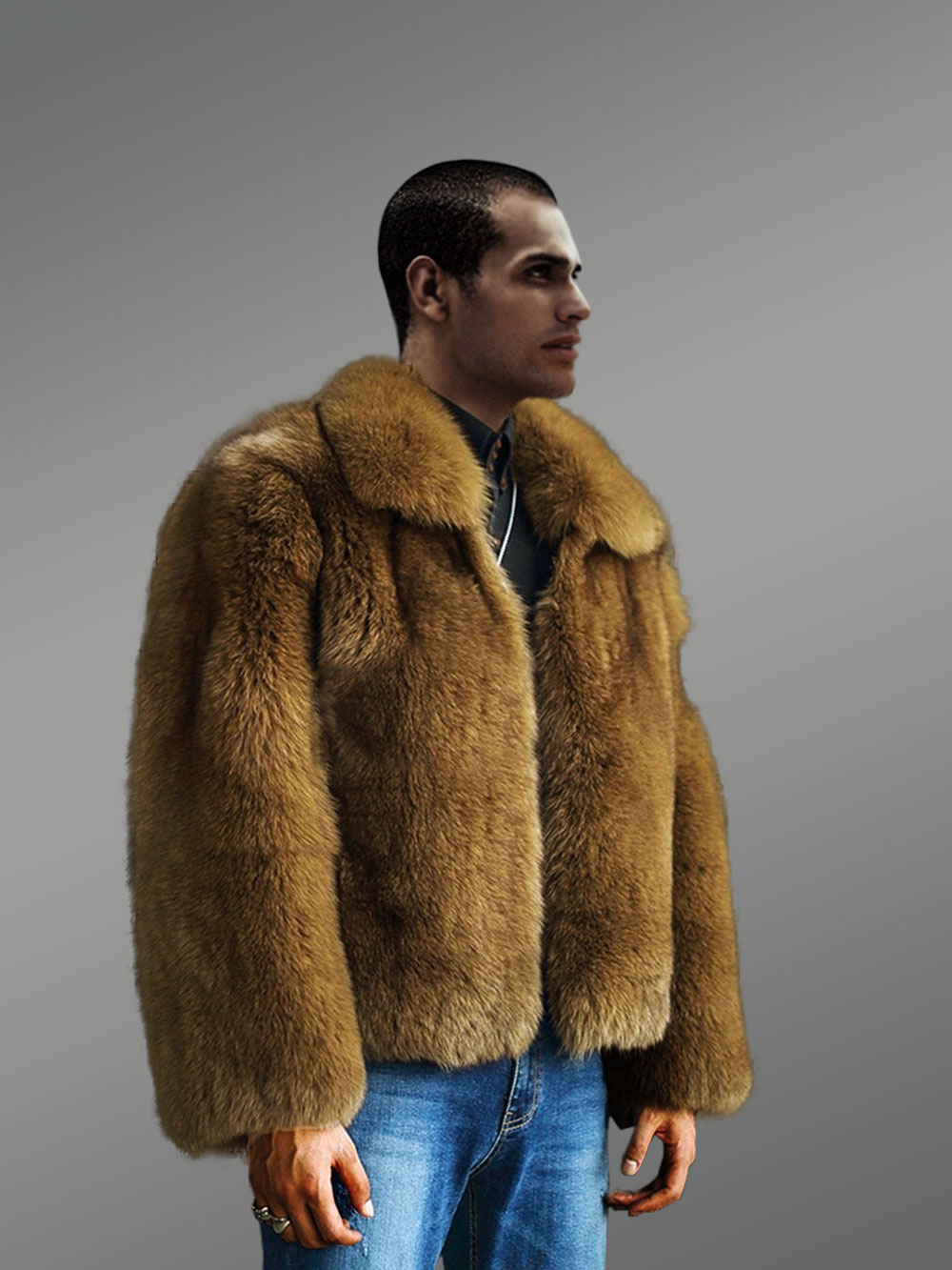 Classic Brown Fox Fur Bomber Jacket For Men