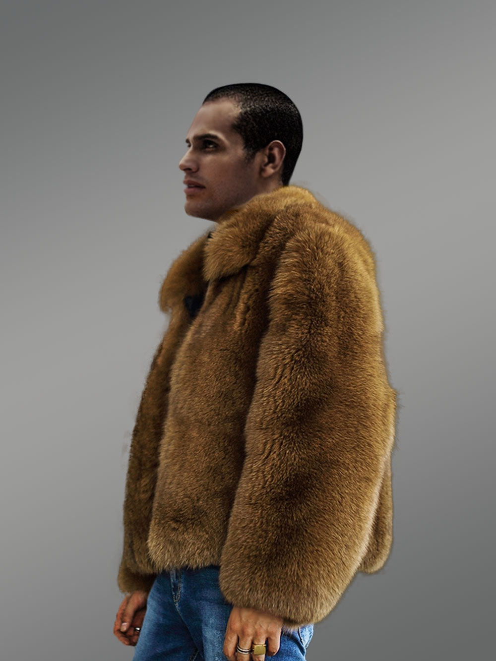 Classic Brown Fox Fur Bomber Jacket For Men