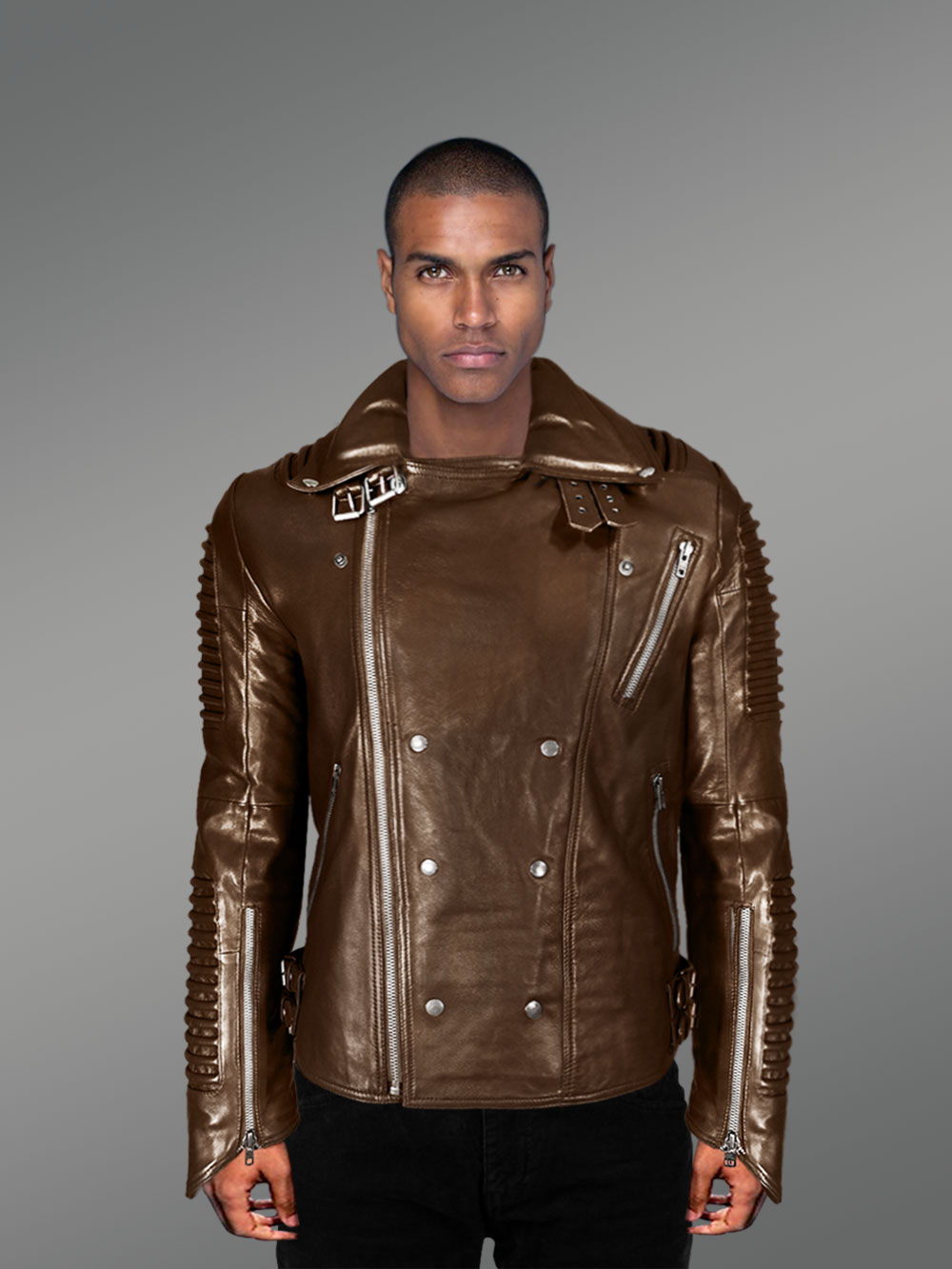 Coffee color Italian-finish leather biker jackets for stylish and ...
