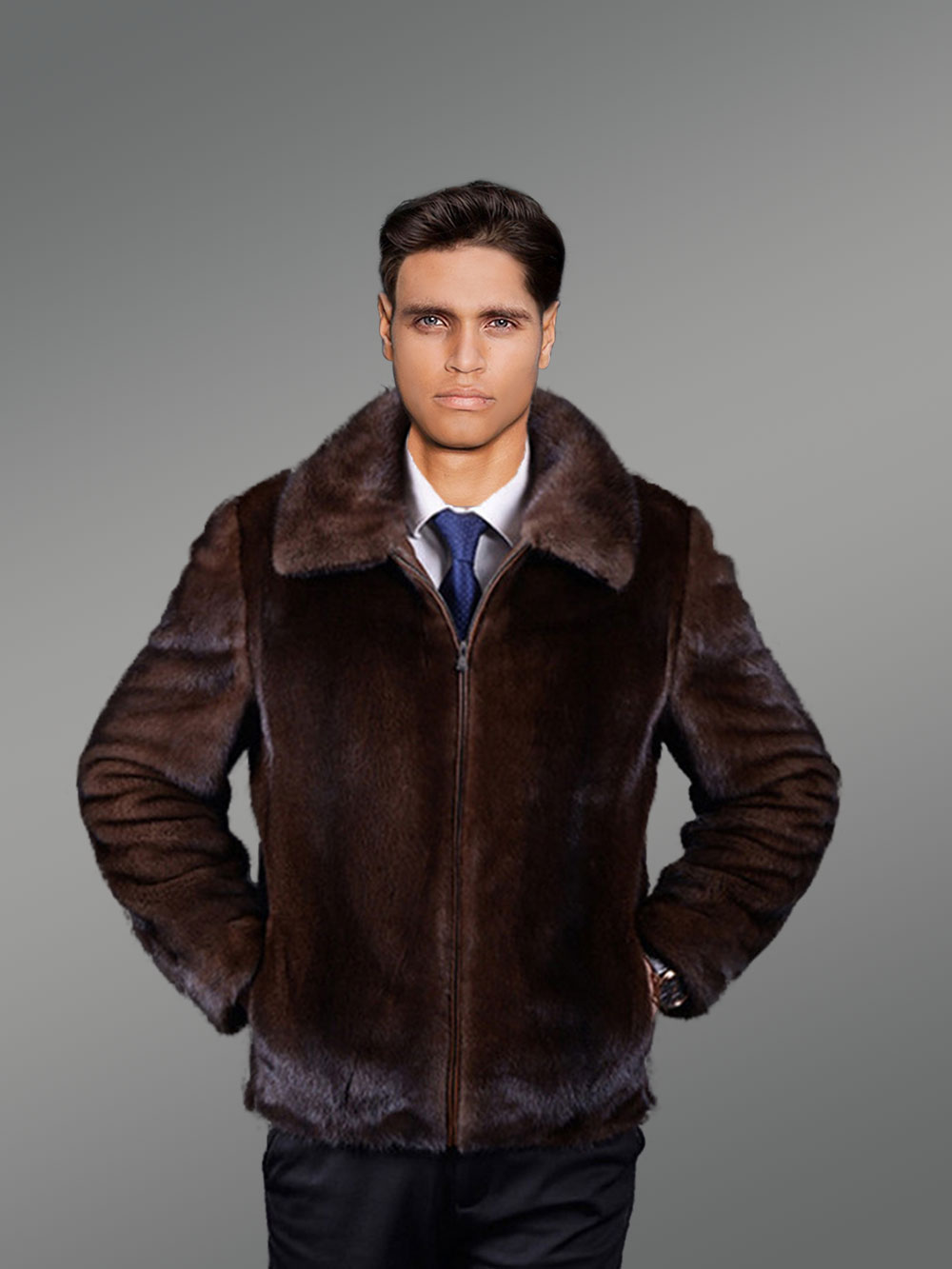Full skin brown mink jacket for men