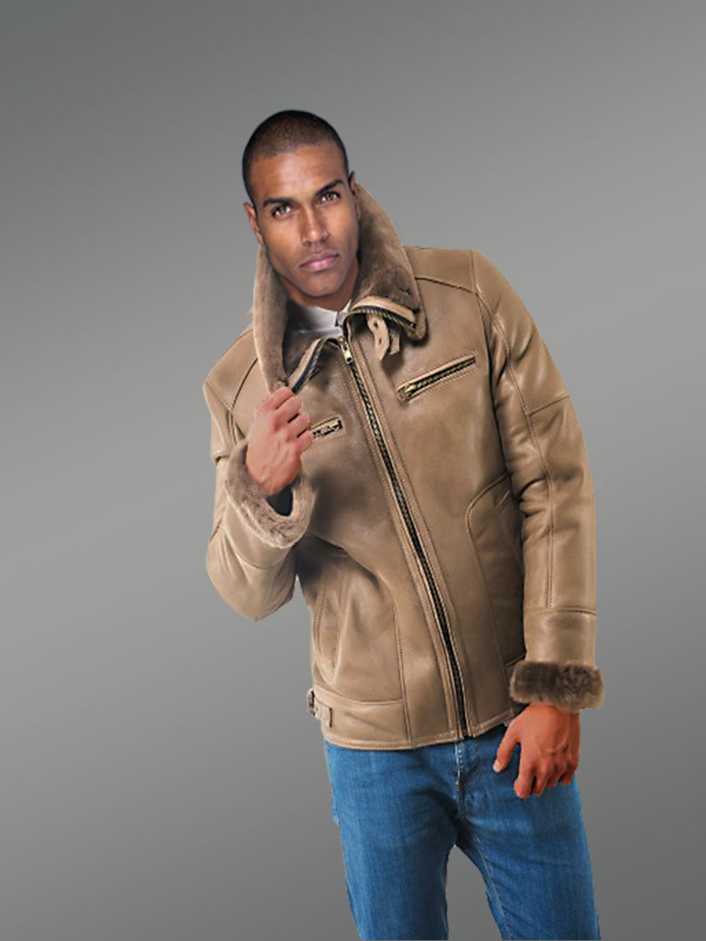 Genuine Sheepskin Shearling Bomber Jacket