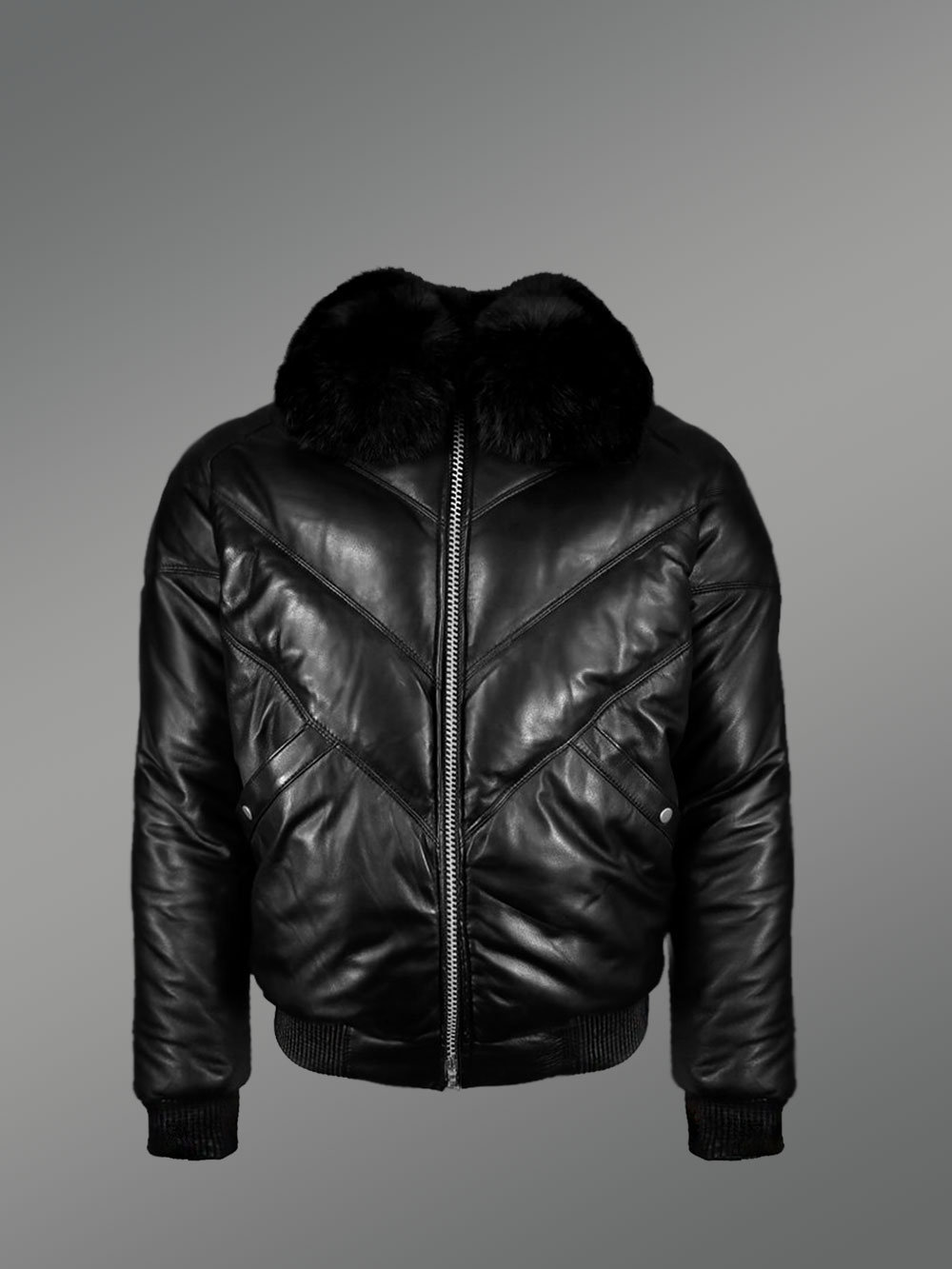 V Bomber Down Leather Jacket