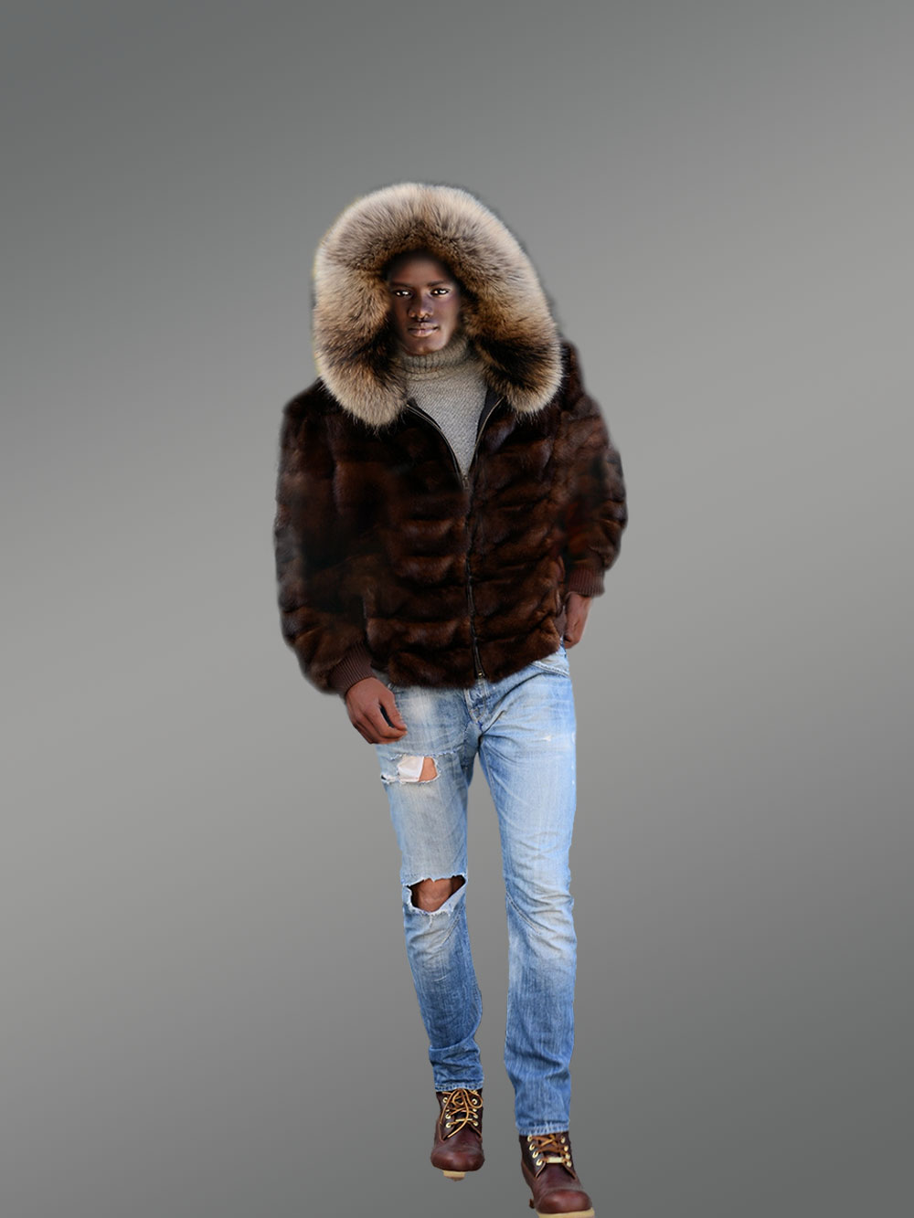 Men's Mink Fur Jacket with Hood
