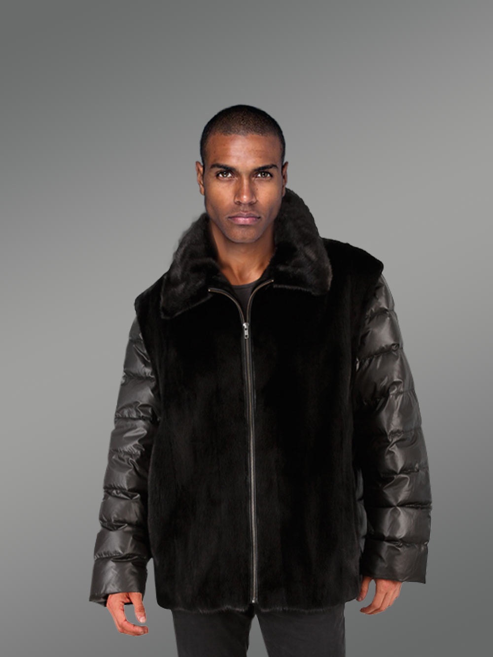 Men’s Mink Jacket with Quilted Sleeves and Mink Vest