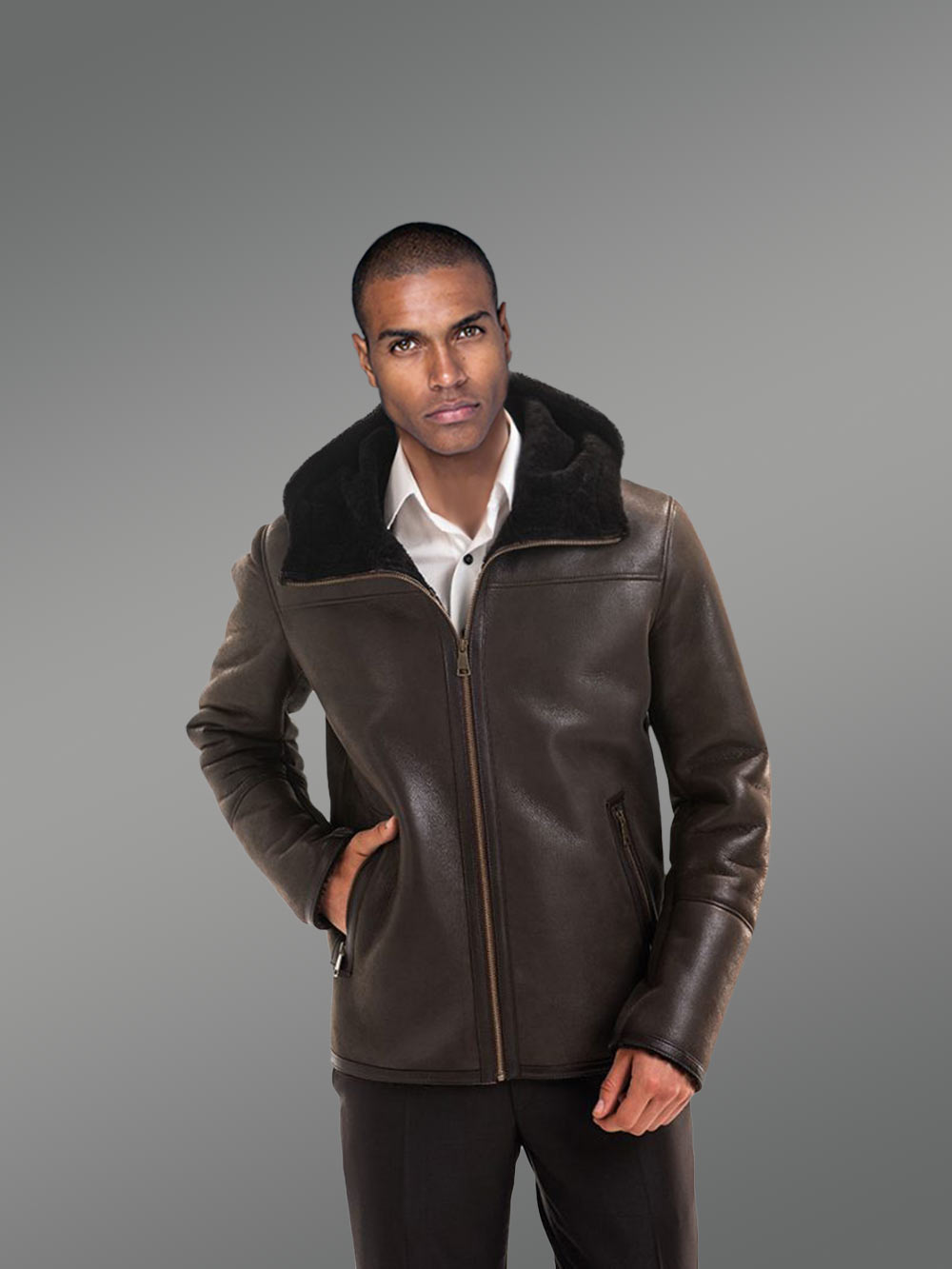 Men’s Real Stylish Shearling Jackets in Coffee