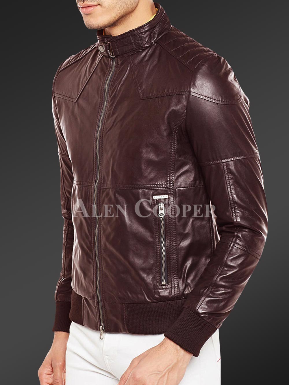 Quilted Slim Fit Real Leather Jacket for Men