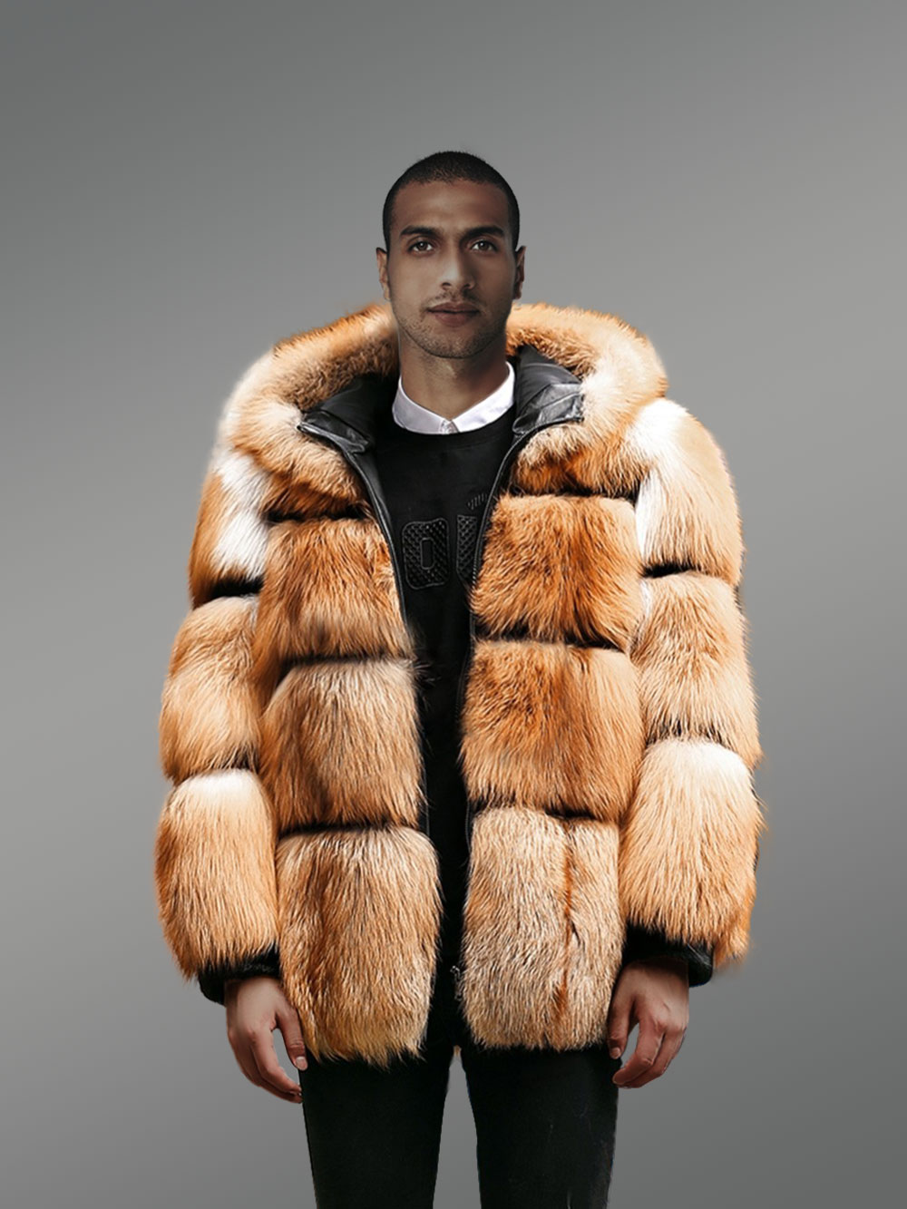Mens Fox Fur Hooded Jacket