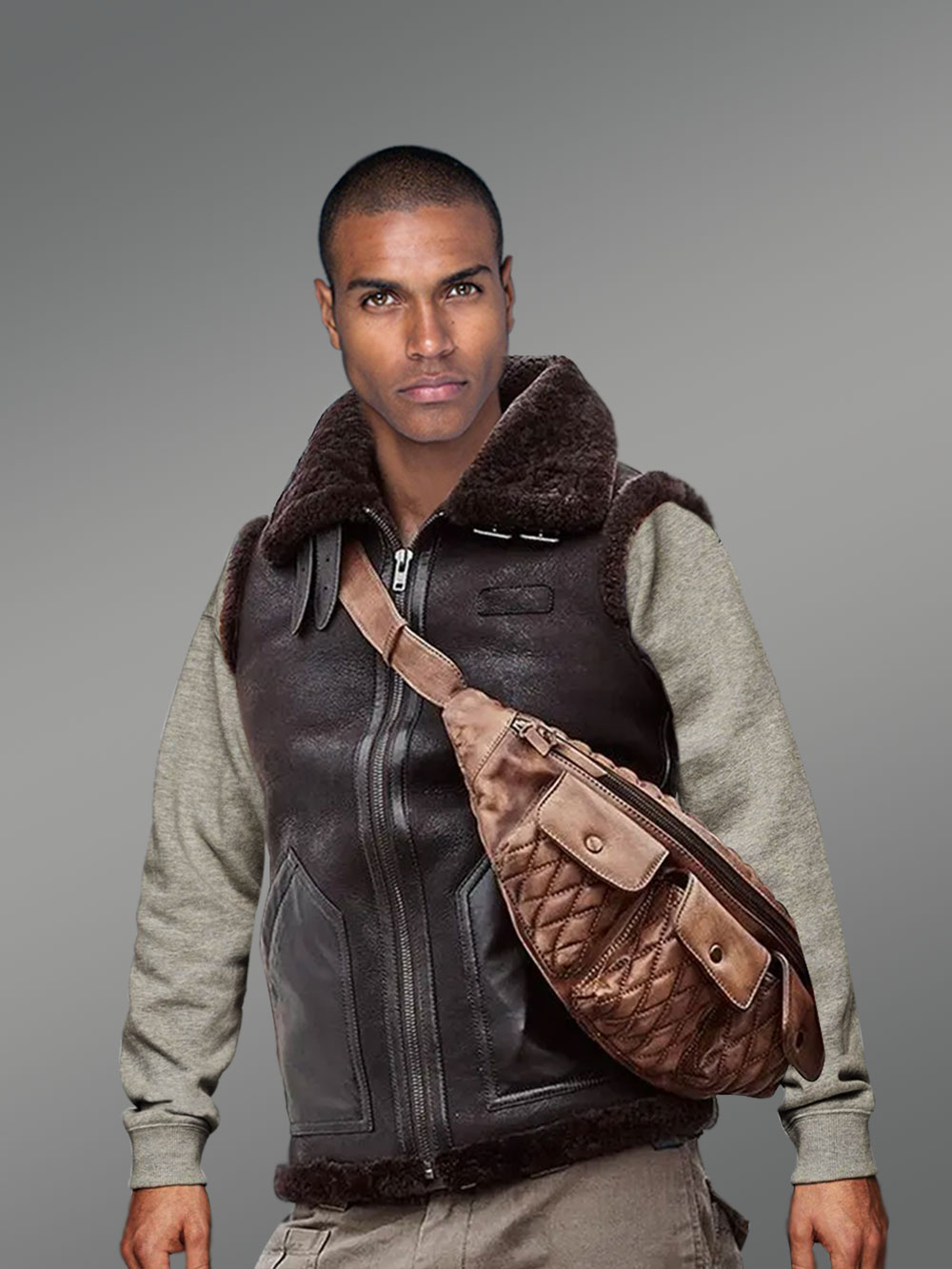 Rich Brown Sleeveless Shearling Jacket For Manlier You