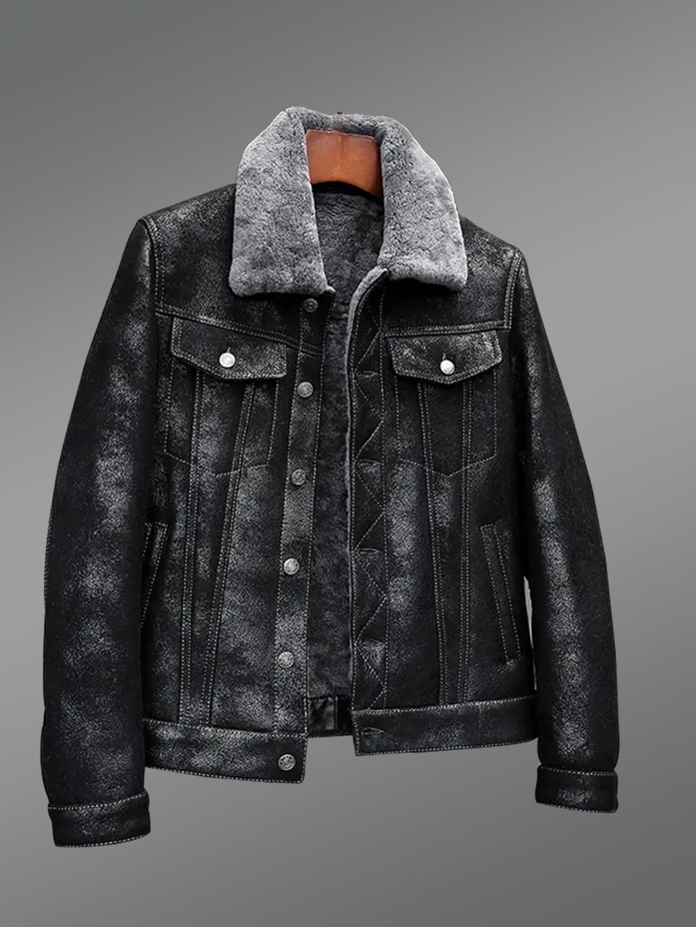 Shearling Jacket in Denim for Men with Striking Collar to Redefine Charm