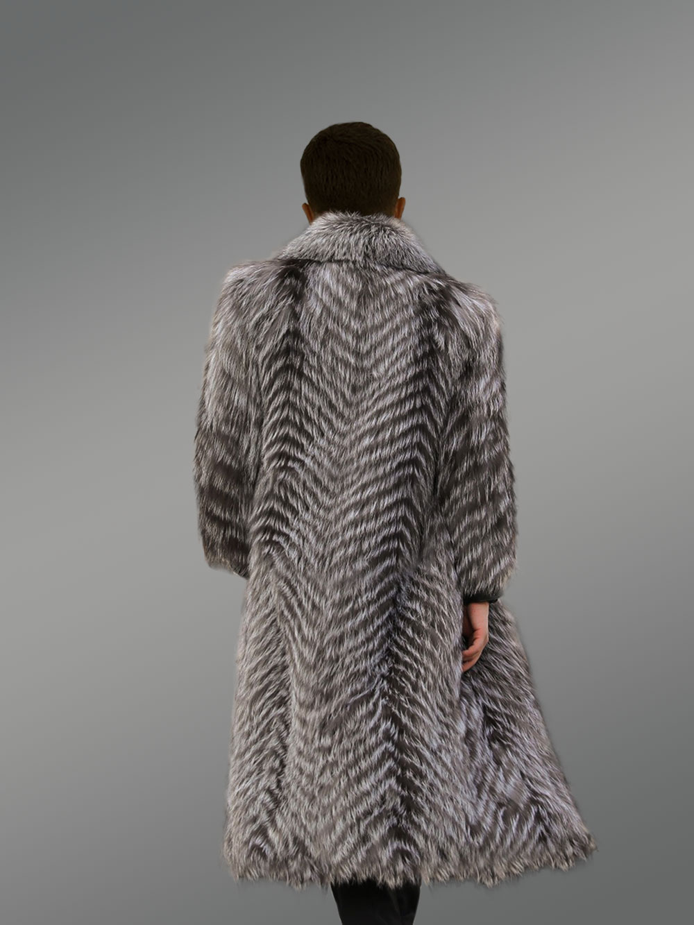 Silver Fox Fur Long Coat For Men