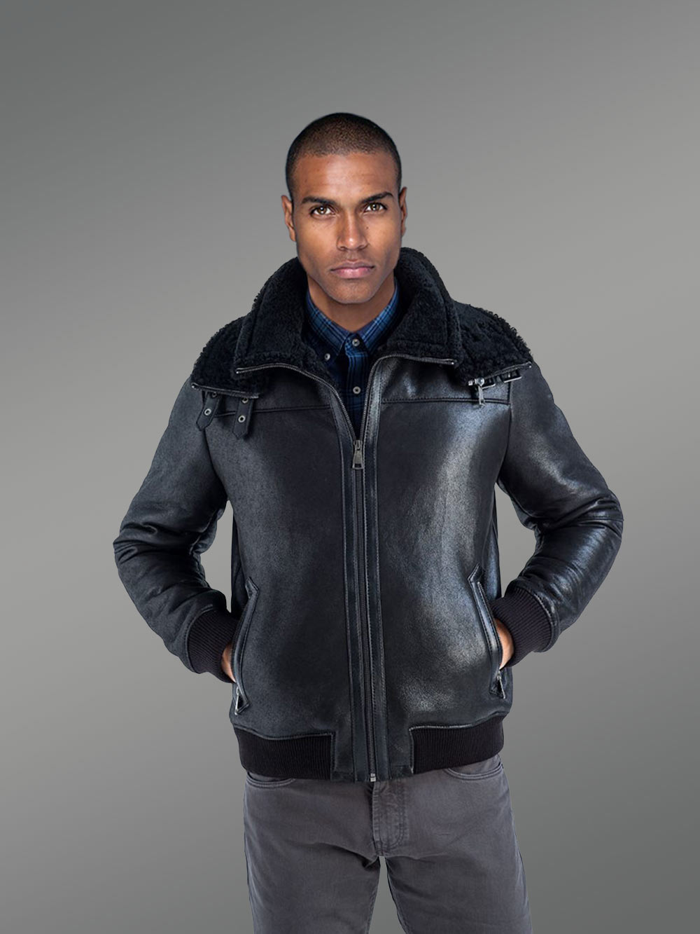 Stylish Shearling Jackets for Men in Alluring Black & Bomber Style