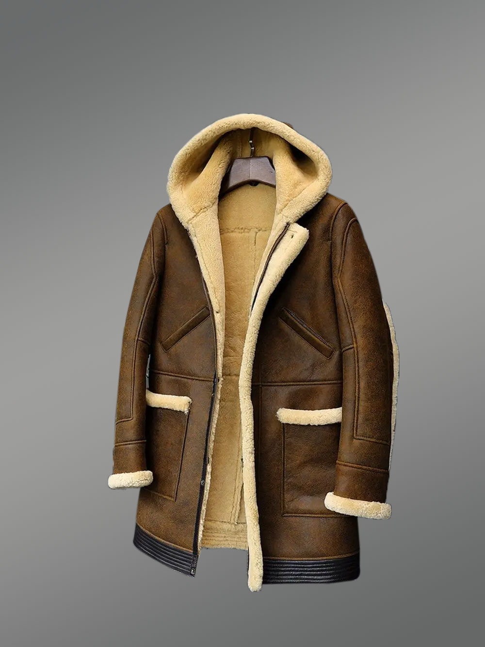 Tan Brown Mid Length Coat is aesthetically Pleasing Shearling Jacket