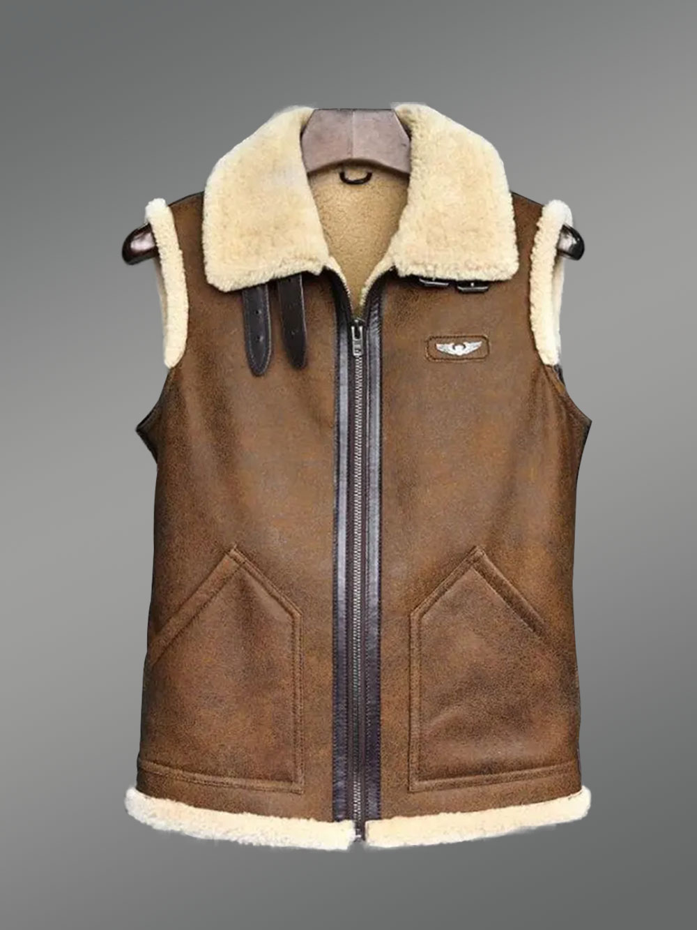 Tan Brown Shearling Vest For Men