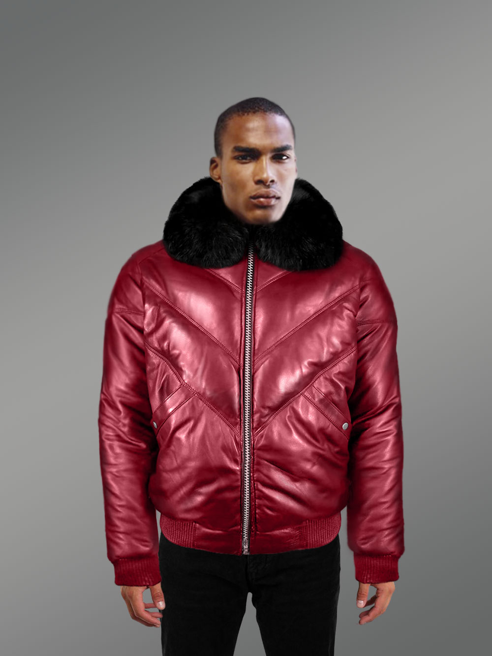 Men’s trendy and traditional real warm real leather v bomber jacket ...