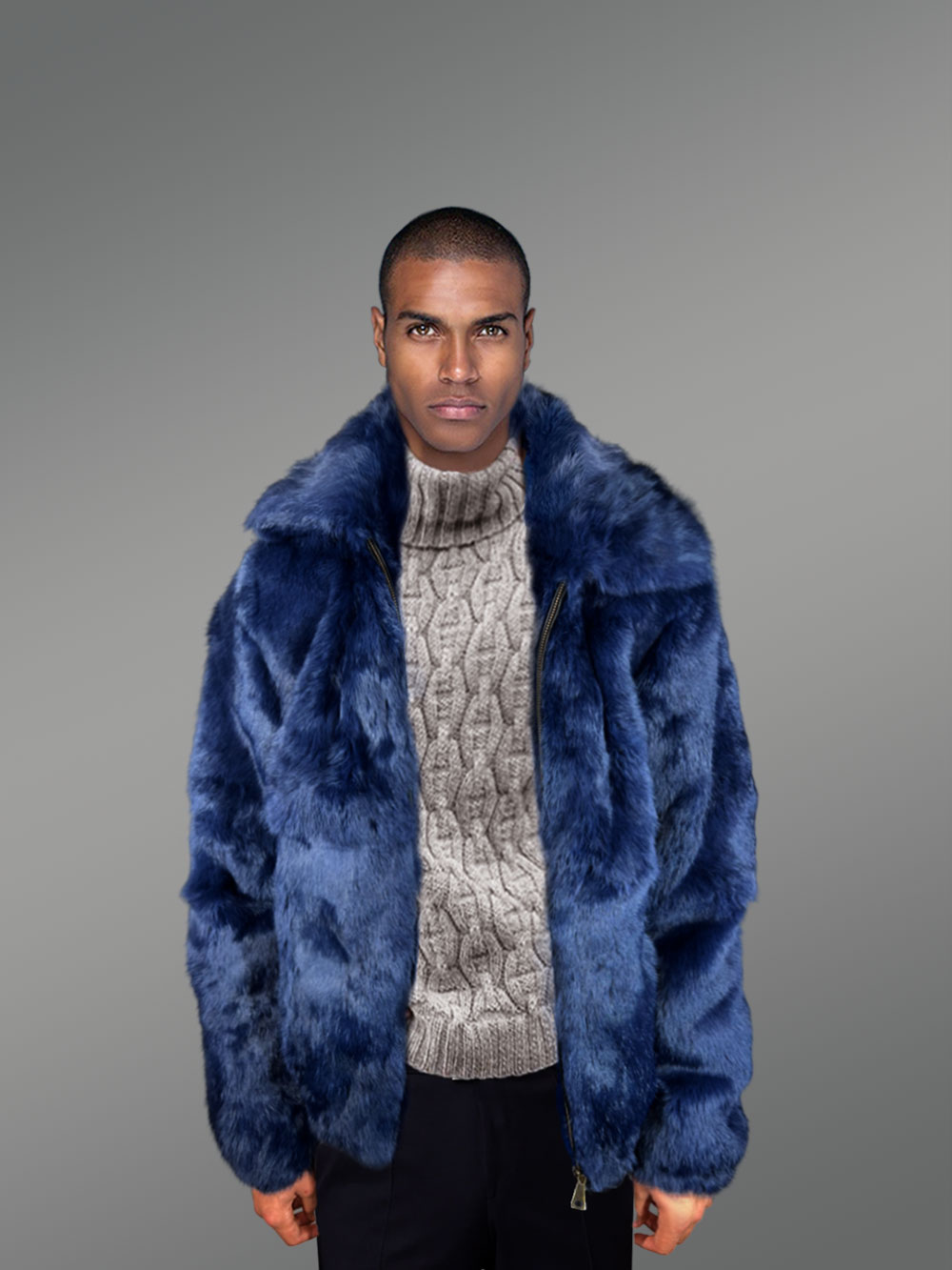 Authentic fur coats in Navy blue for tasteful and stylish men