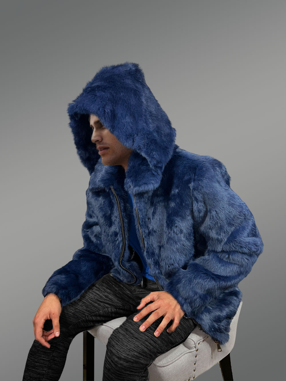 Authentic fur coats in Navy blue for tasteful and stylish men