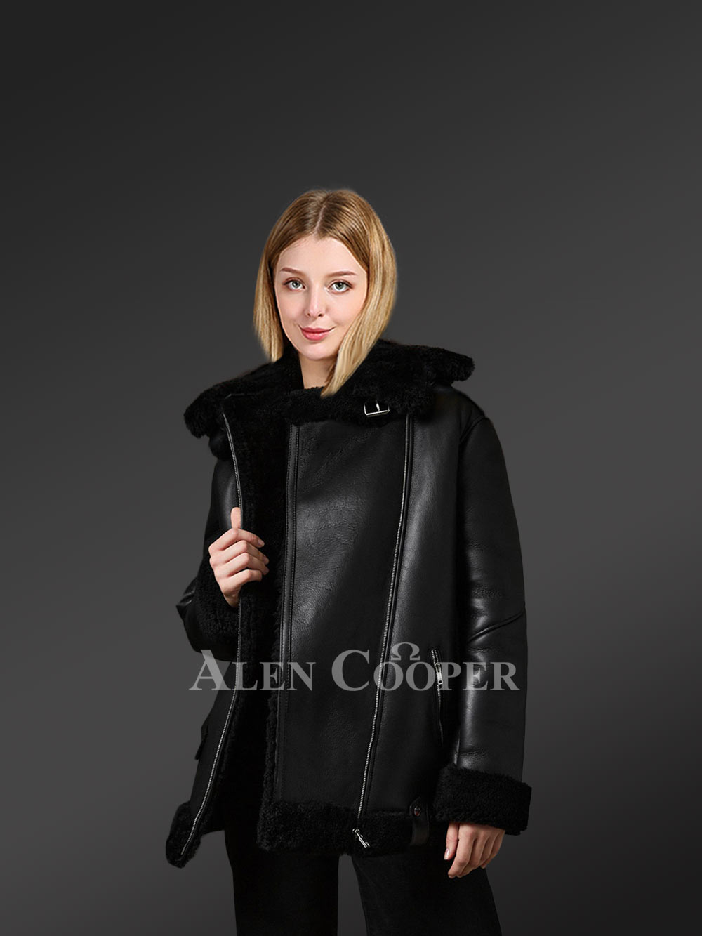 Authentic shearling jackets in black for stylish divas