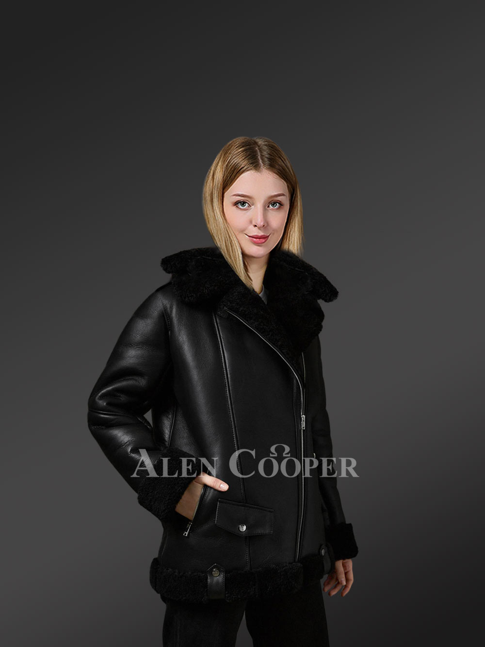 Authentic shearling jackets in black for stylish divas