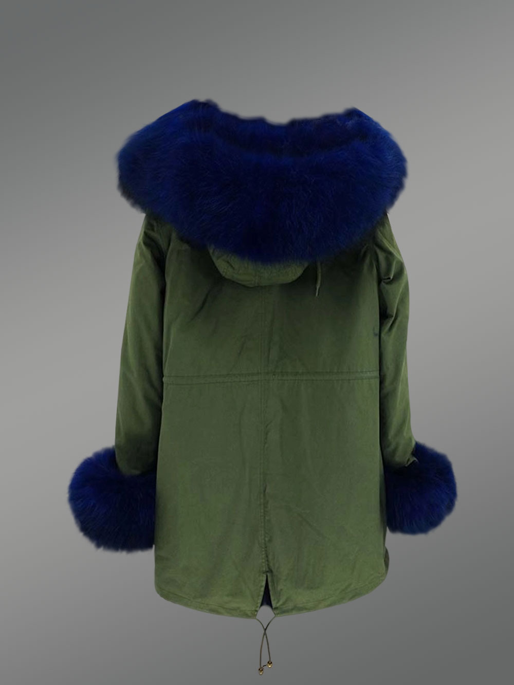 Elegant Fox Fur Parka with Detachable Fox Fur Hood in Olive