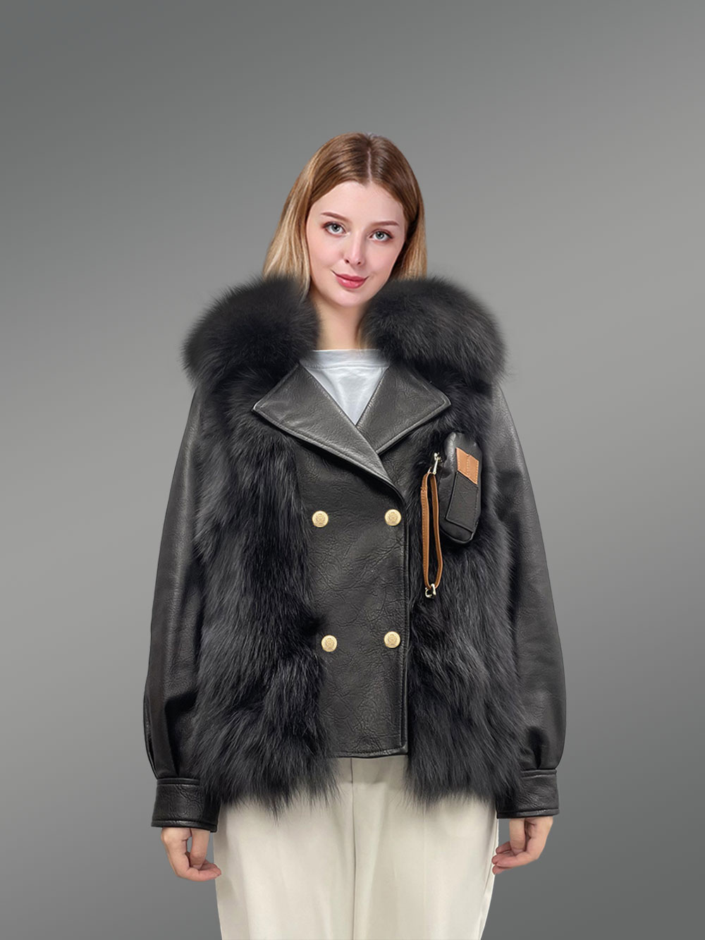 Leather Motorcycle Jacket with Raccoon Fur