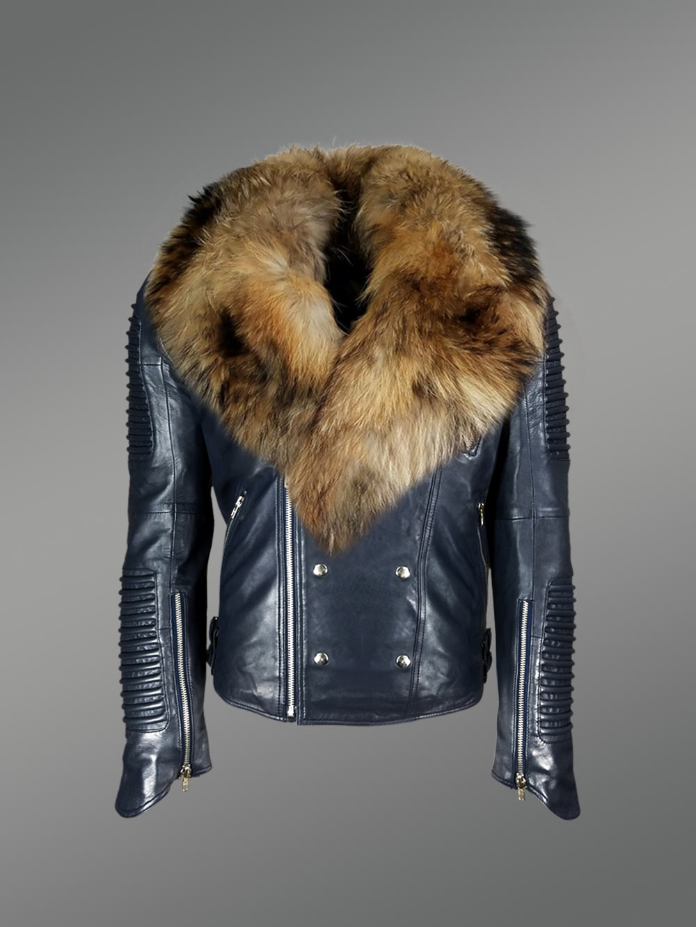 Leather Jacket With Fur Collar For Men
