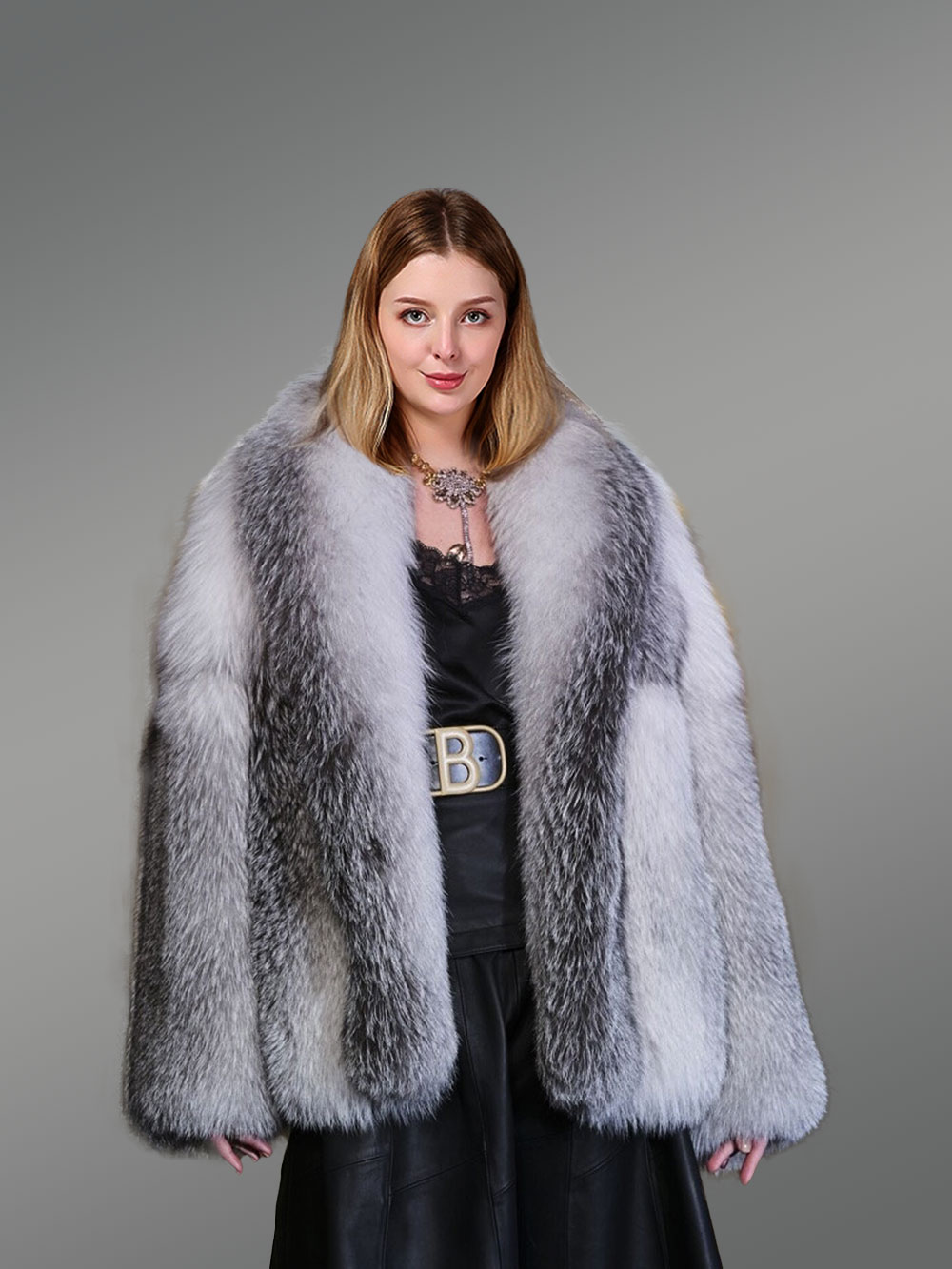 Luxury Shadow Frost Fox Fur Coat for Women
