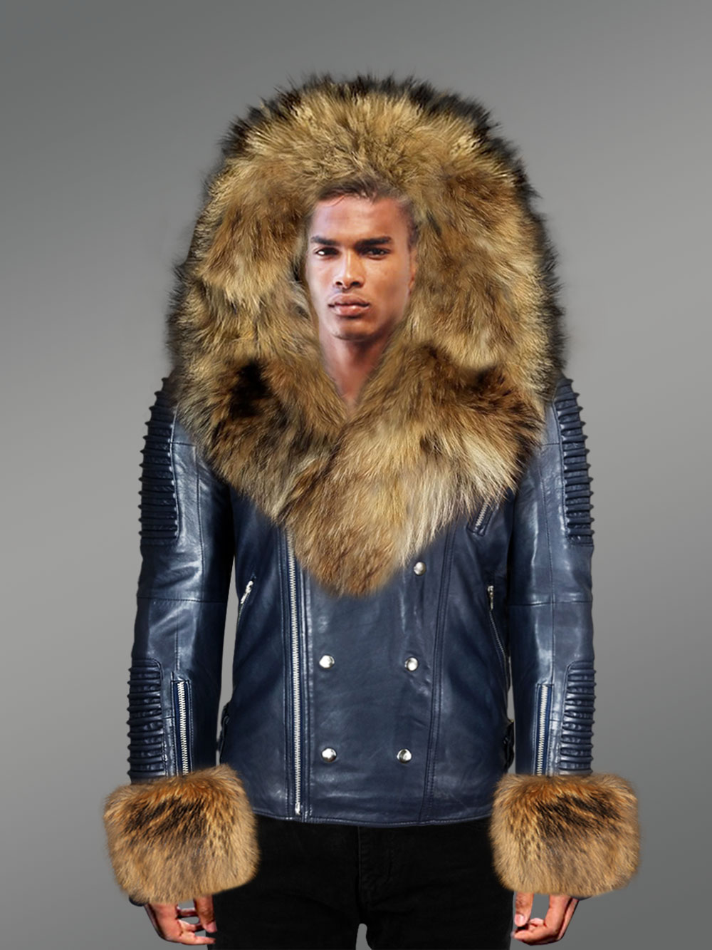 Leather Biker Jacket with Fur Detailing