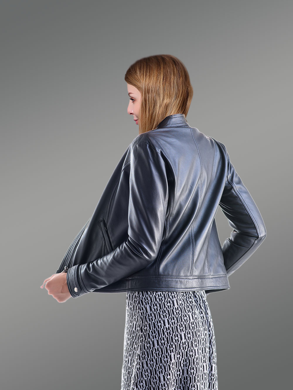 Navy Leather Jacket for Women