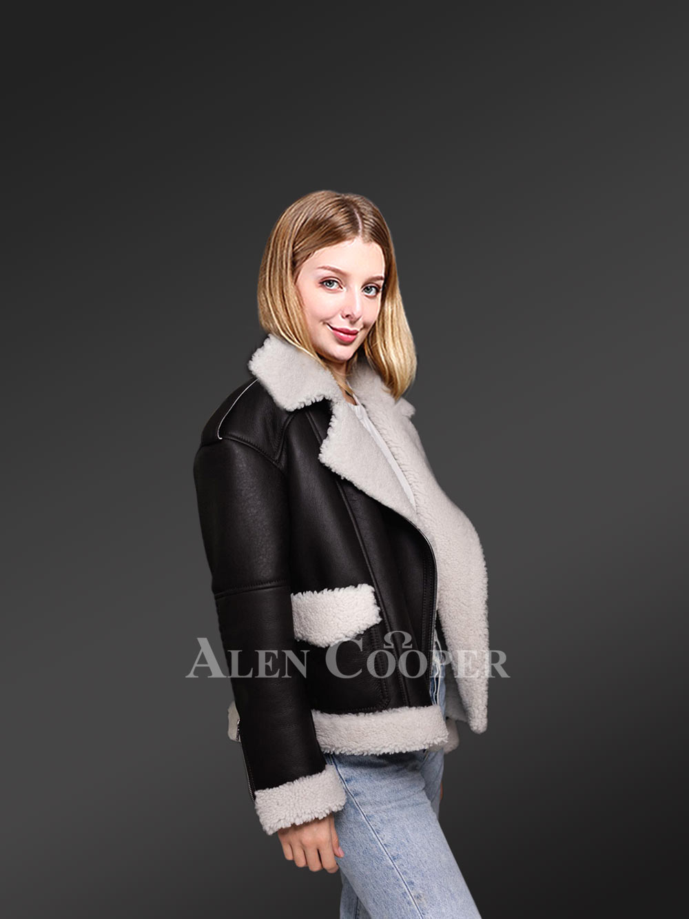 Shearling wool finish jacket for women