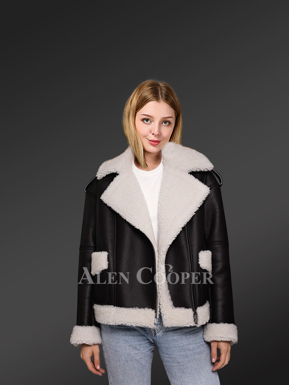 Shearling wool finish jacket for women