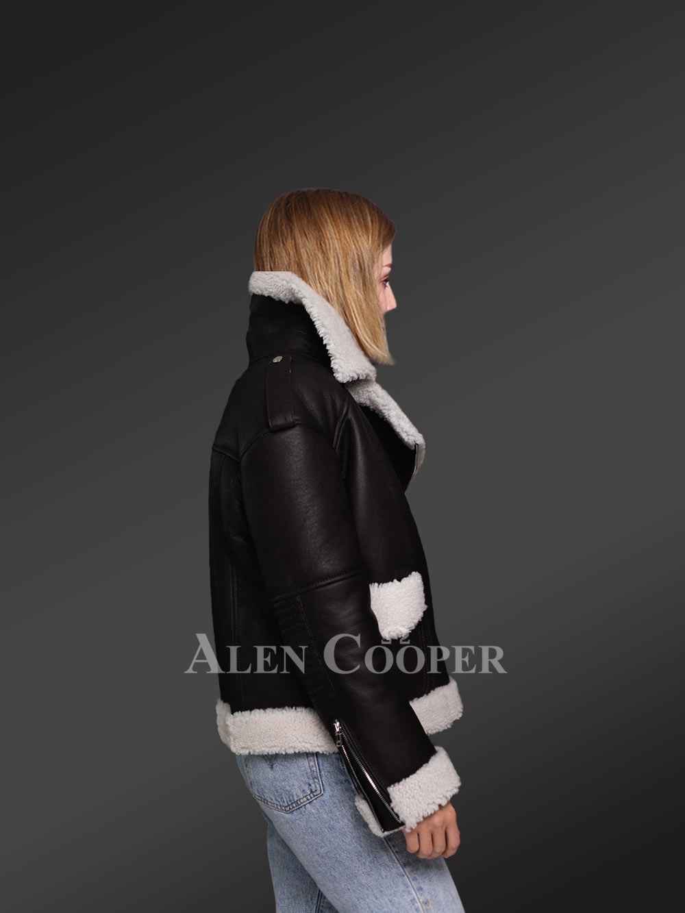 Shearling wool finish jacket for women