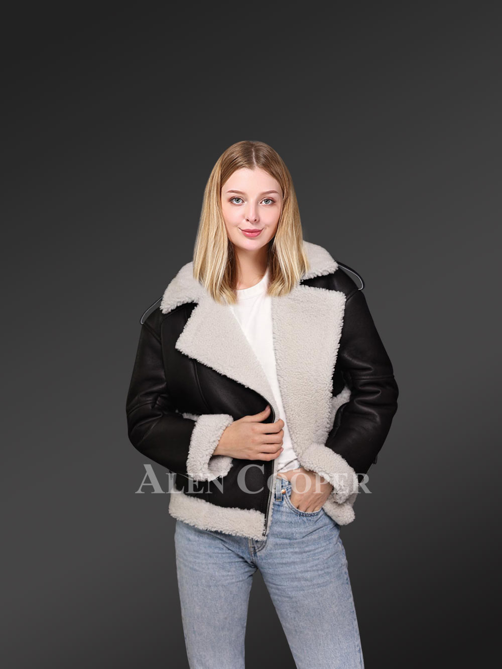 Shearling wool finish jacket for women