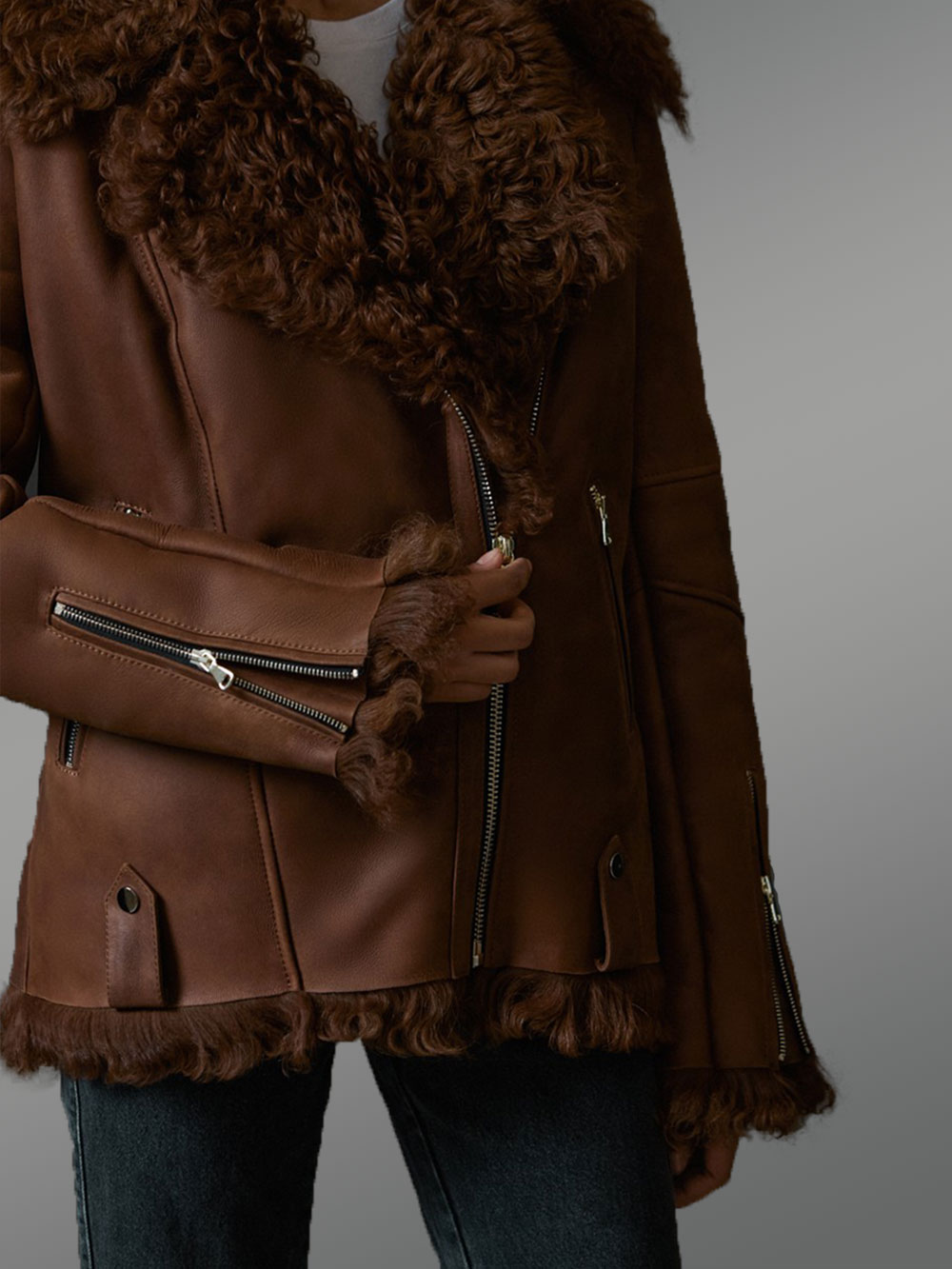 Sheepskin Shearling Jacket in Dark Brown For Women