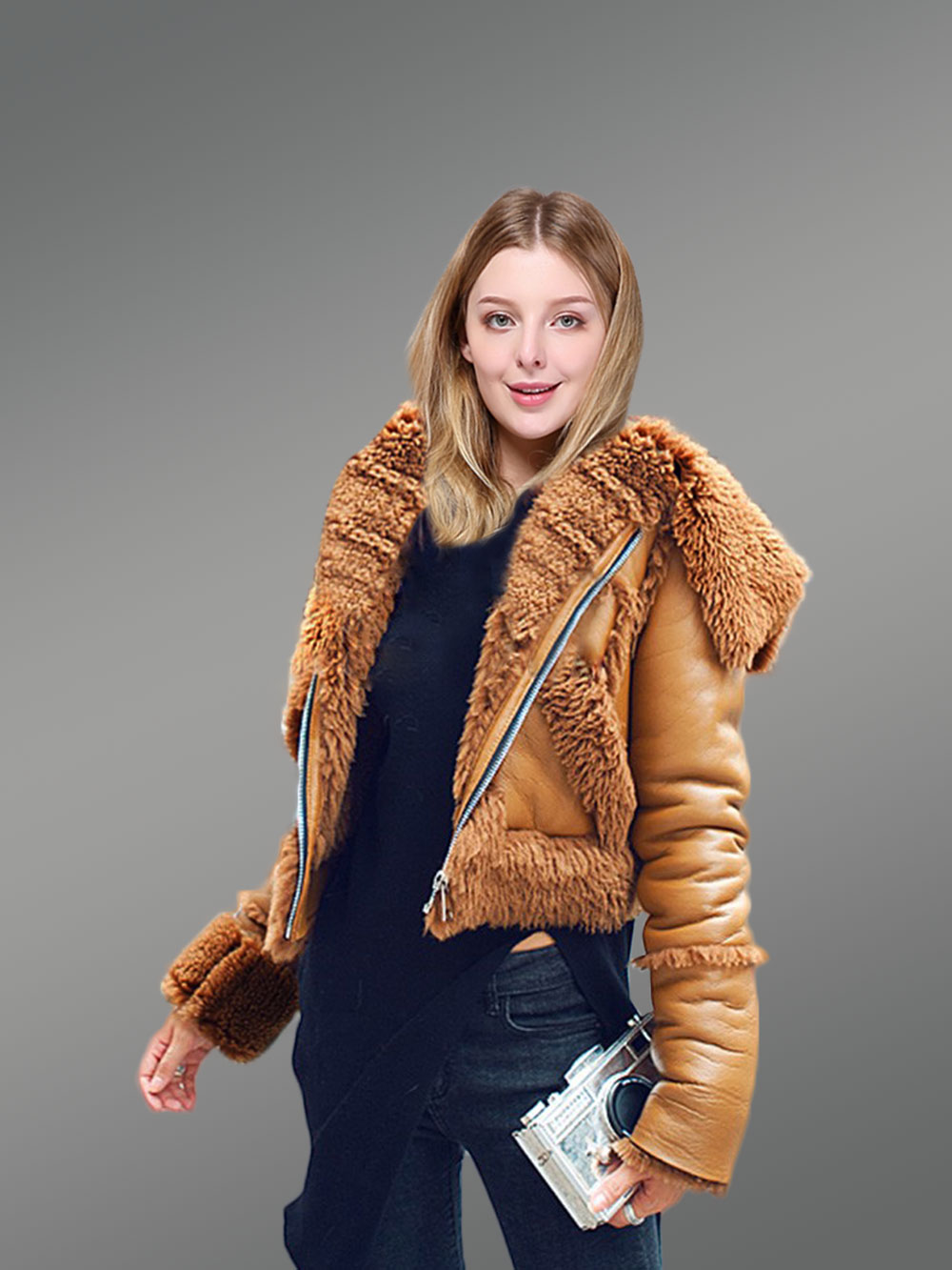 Sheepskin shearling Crop jacket