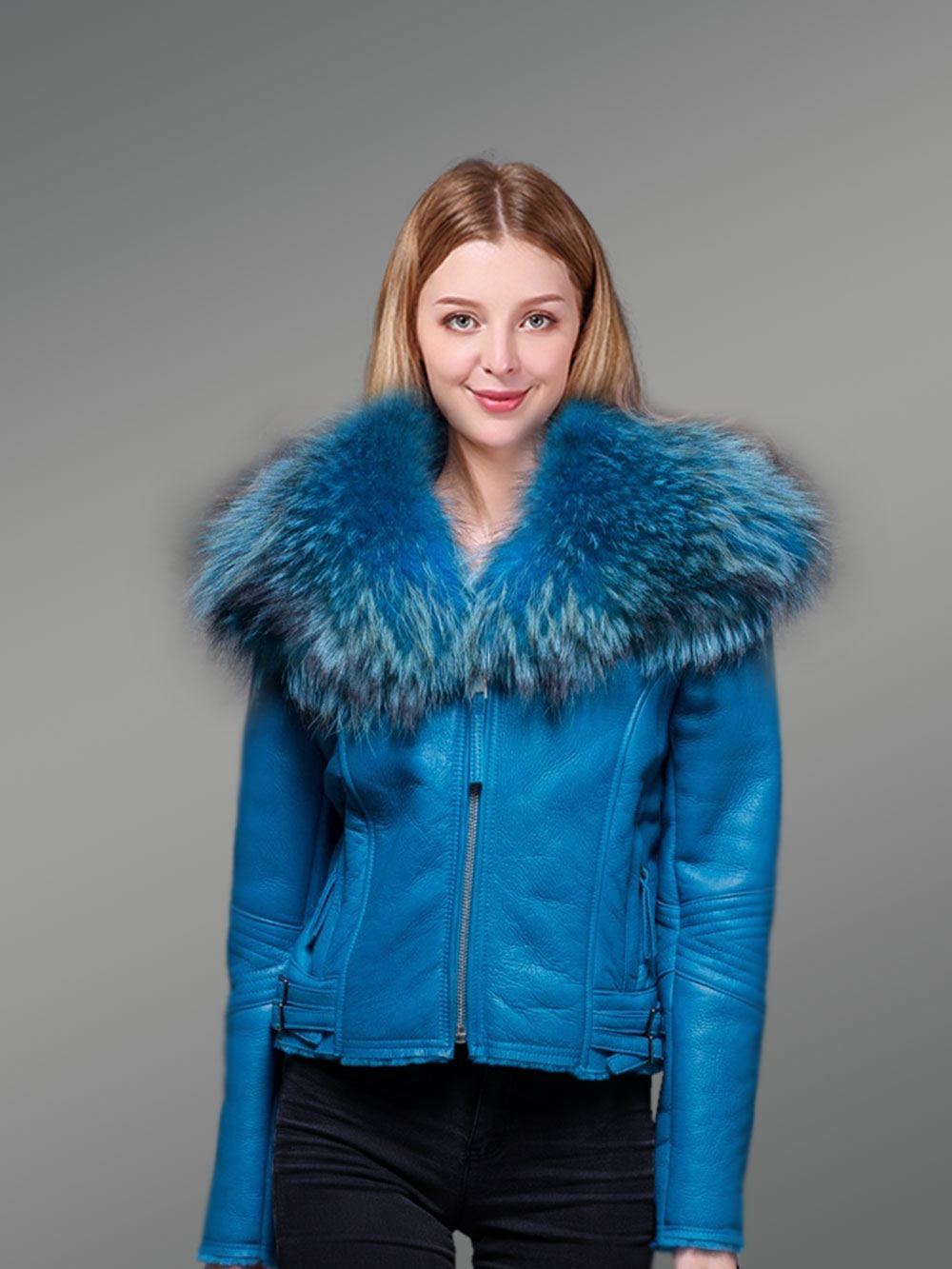 Short blue Shearling Jacket