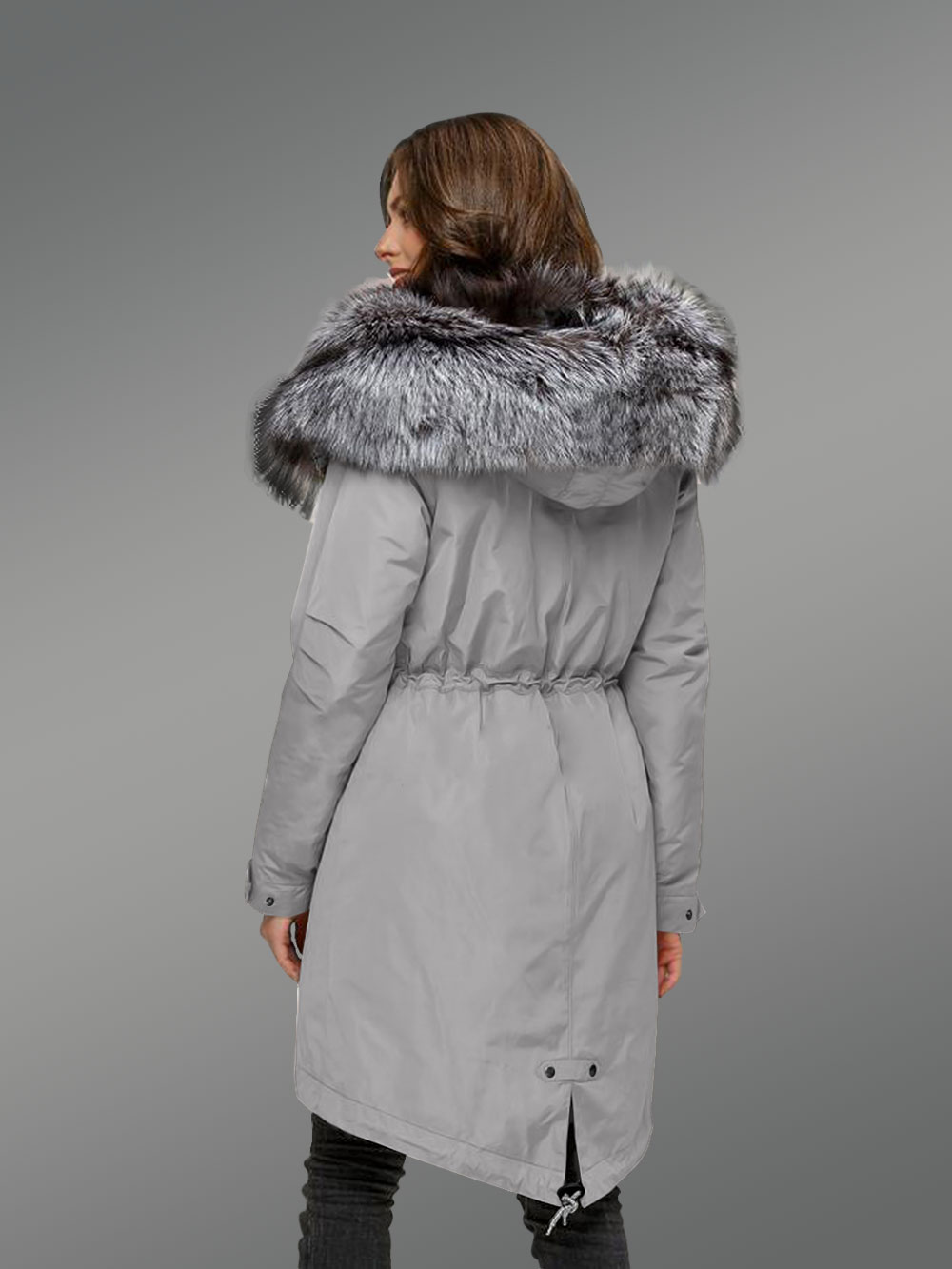 Scintillating Scandinavian Silver Fox Fur Hybrid Grey Parka Convertibles