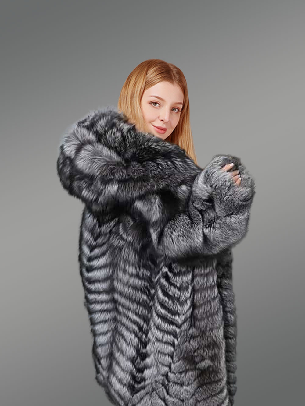 Silver Fox long Coat for Women