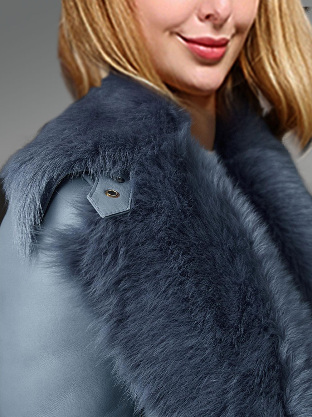 Blue Toscana Shearling Jacket For Women