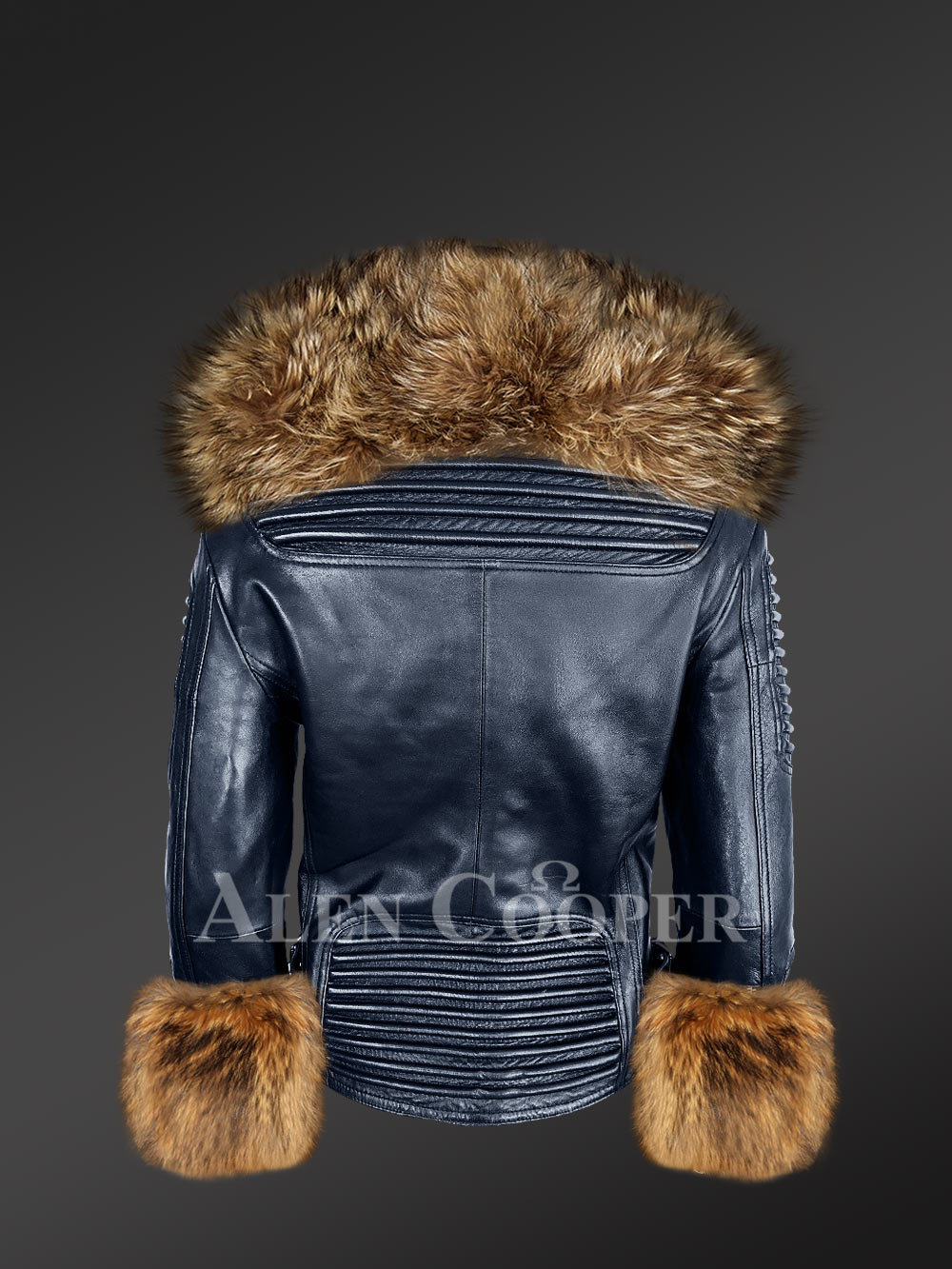 Womens Leather with Fur Biker Jacket