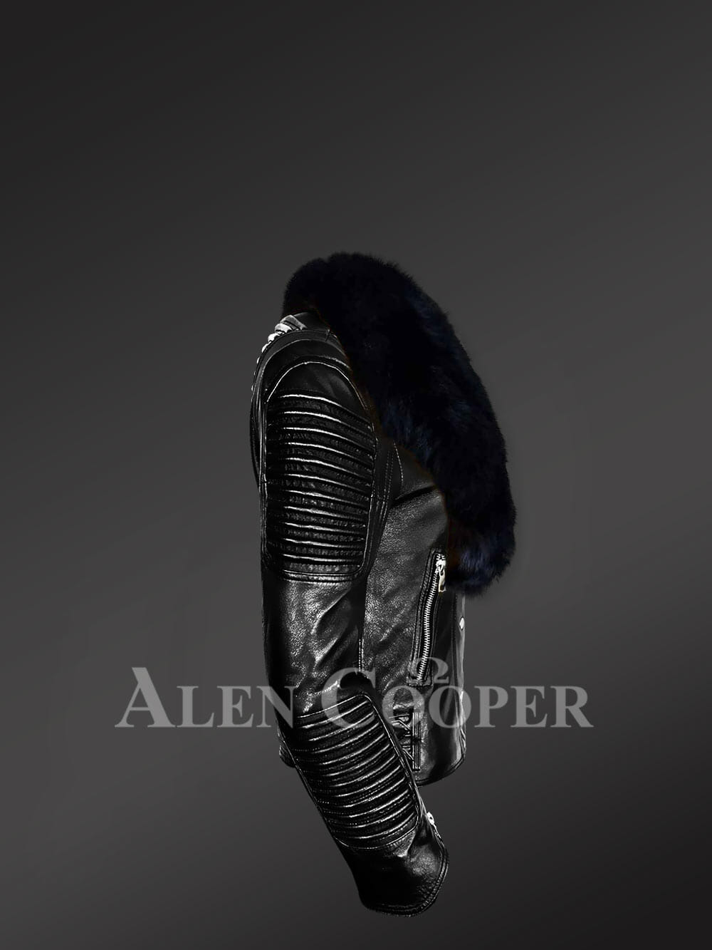 Women's Motorcycle Biker Jacket with Detachable Fox Fur Collar And ...